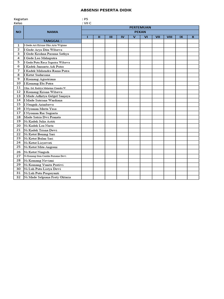 Absensi P5 7C Fix | PDF