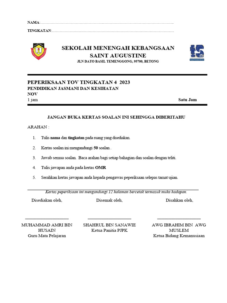 Muka Depan Kertas Exam Trial SPM Cover | PDF