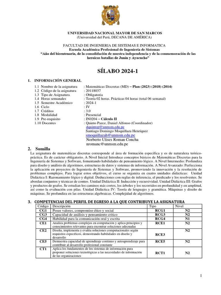 SILABO MD 2024-1 Ingenieriá de Sistemas-FISI | PDF | Lógica matemática | Lenguaje de programación