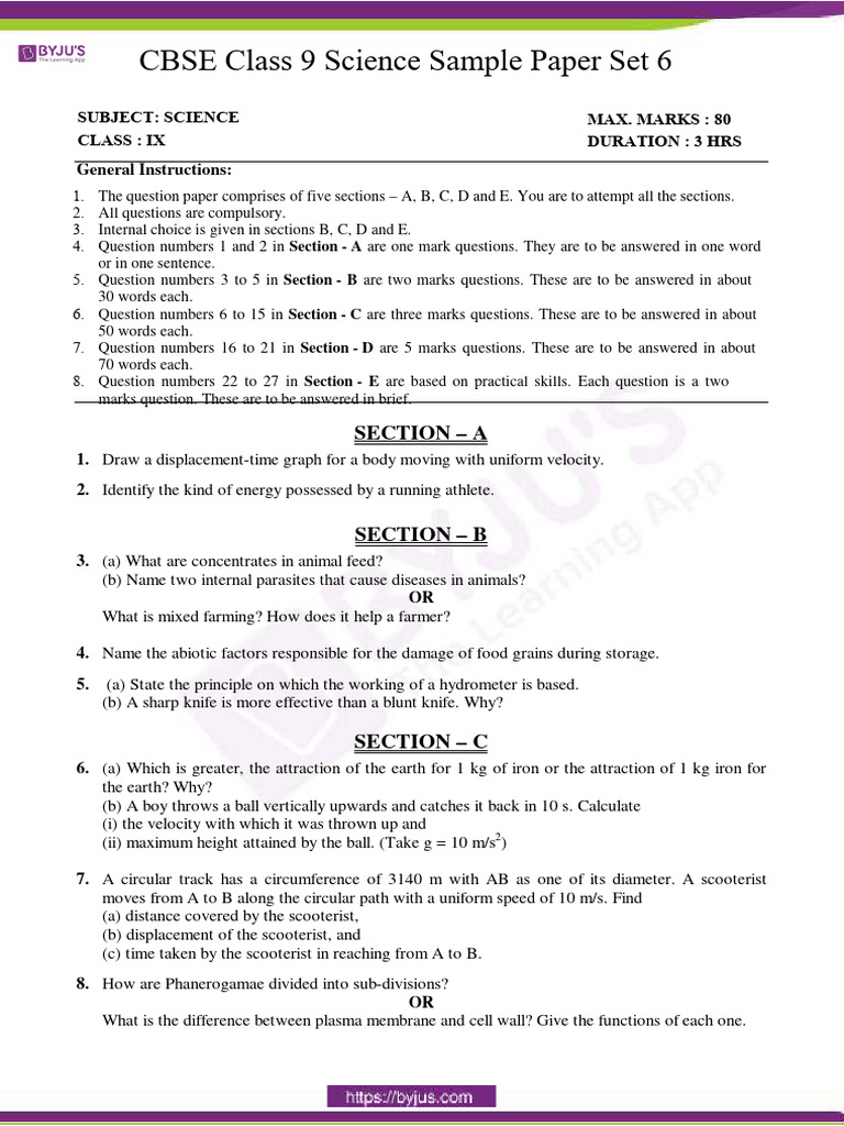CBSE Sample Paper Class 9 Science Set 6 | PDF | Chemical Compounds ...