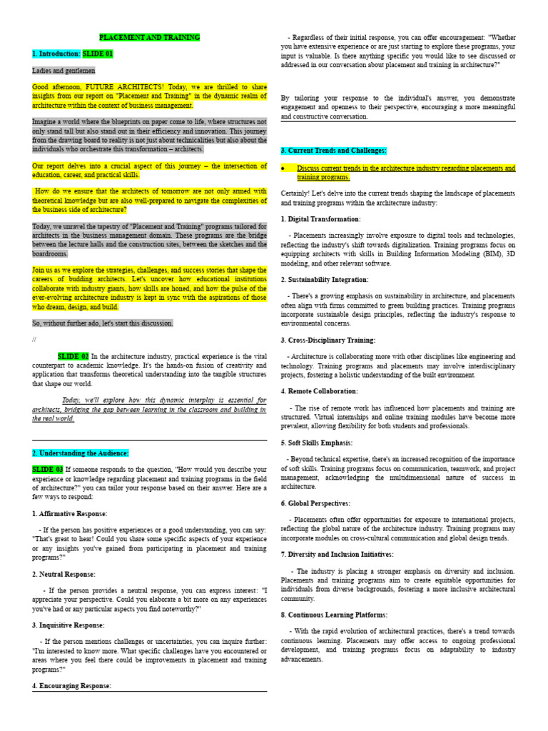 Architect Placement and Training Insights | PDF | Simulation | Building ...