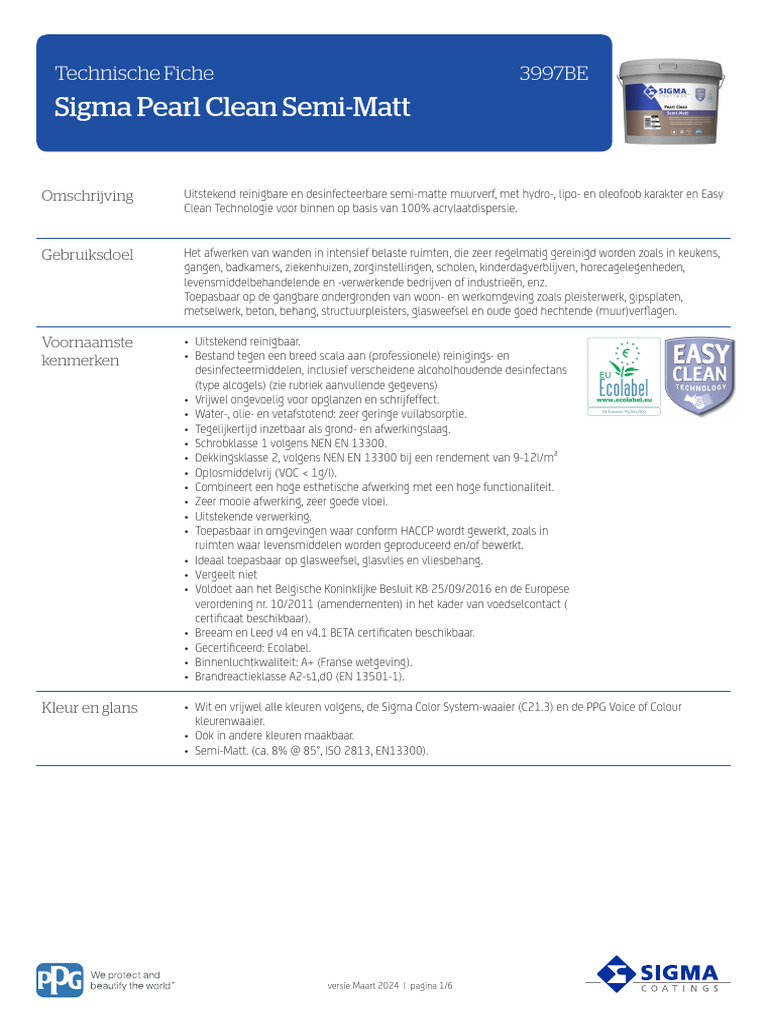 Sigma Pearl Clean Semi-Matt_TF_NL_3997BE | PDF