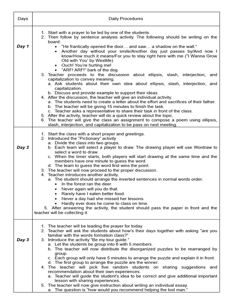 Daily Procedures TTL2 | PDF | Poetry | Human Communication