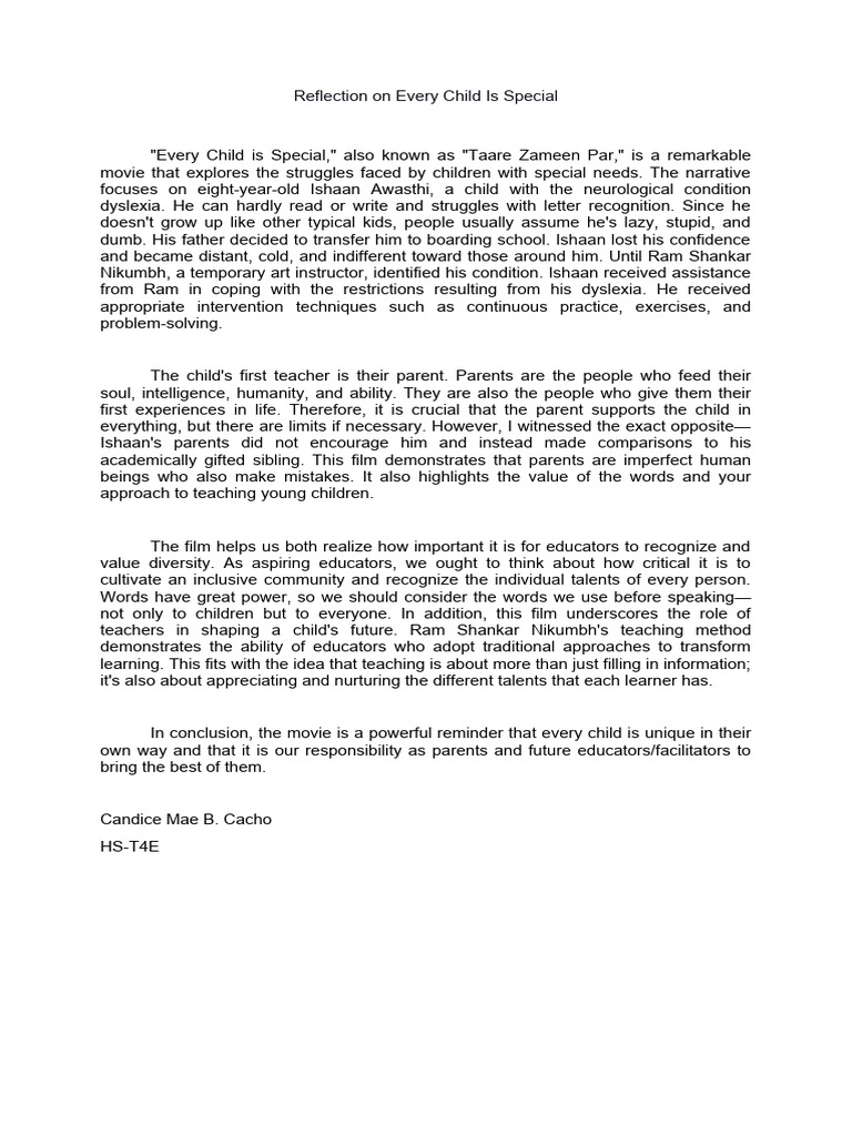 Every Child Is Special Reflection | PDF | Learning | Dyslexia