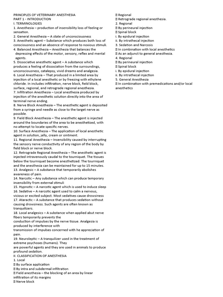 PRINCIPLES OF VETERINARY ANESTHESIA | PDF | Anesthesia | Feeling