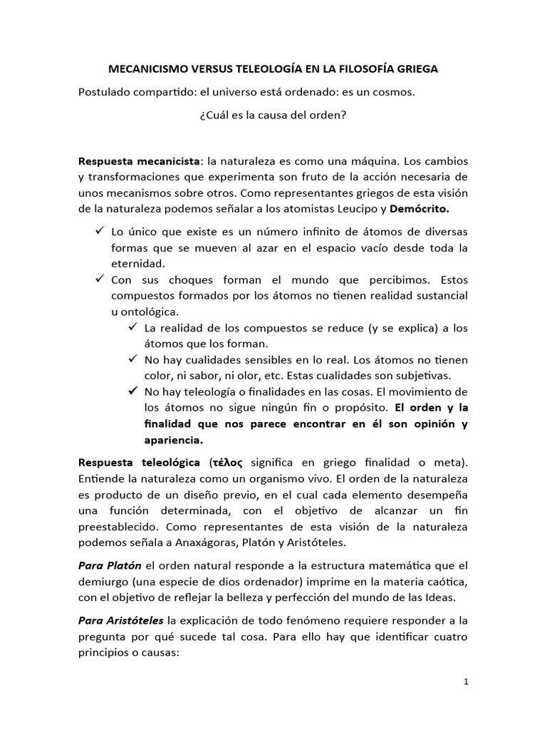Teleología y Mecanicismo en La Filosofía Griega | Descargar gratis PDF ...