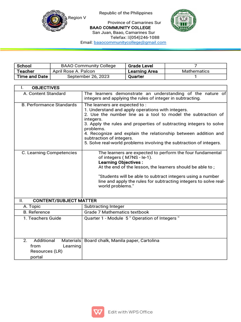 4As-LP (2) Palcon, April Rose | PDF | Subtraction | Mathematics