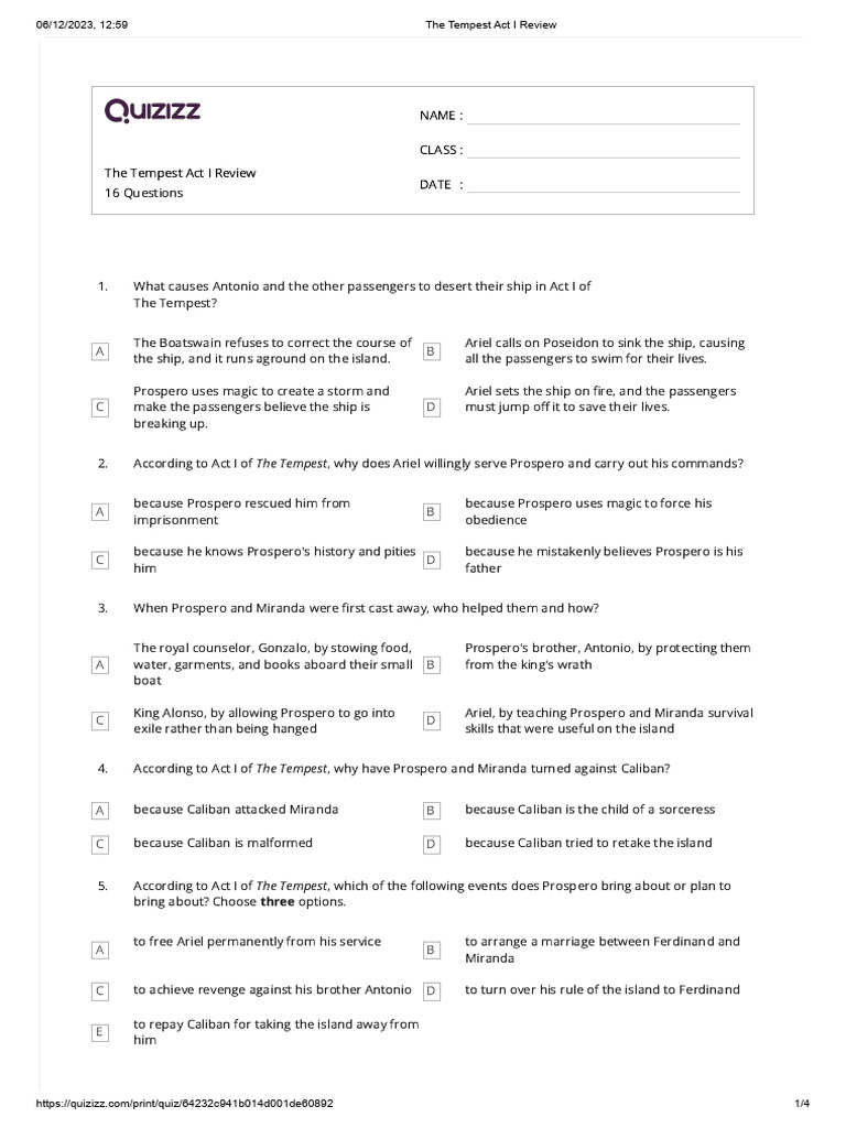 The Tempest Act I Review | PDF | The Tempest