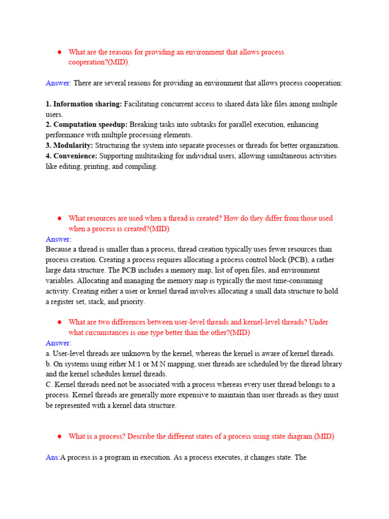 Cse 323 Mid PDF | Download Free PDF | Thread (Computing) | Process (Computing)