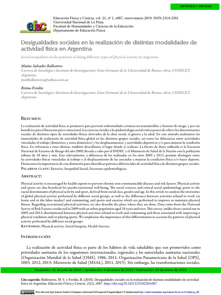 Desigualdad en Actividad Física Argentina | PDF | Deportes ...