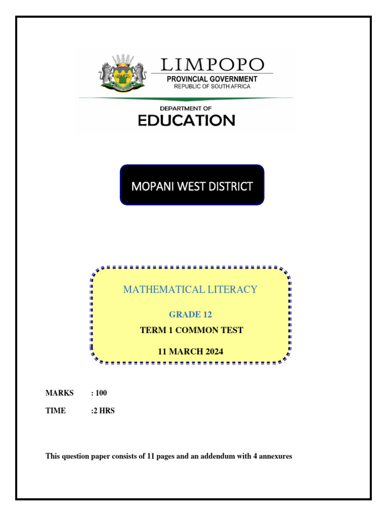 2024 Grade 12 Mlit Term 1 Common Test | PDF | Unemployment | Taxes