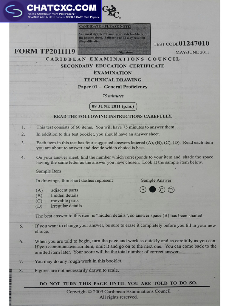 CSEC Technical Drawing P1 2011 | PDF