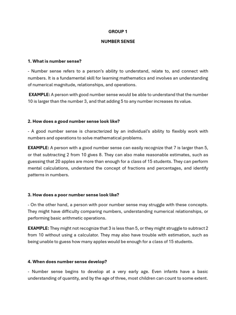 Understanding Number Sense in Learning | PDF | Numbers | Arithmetic