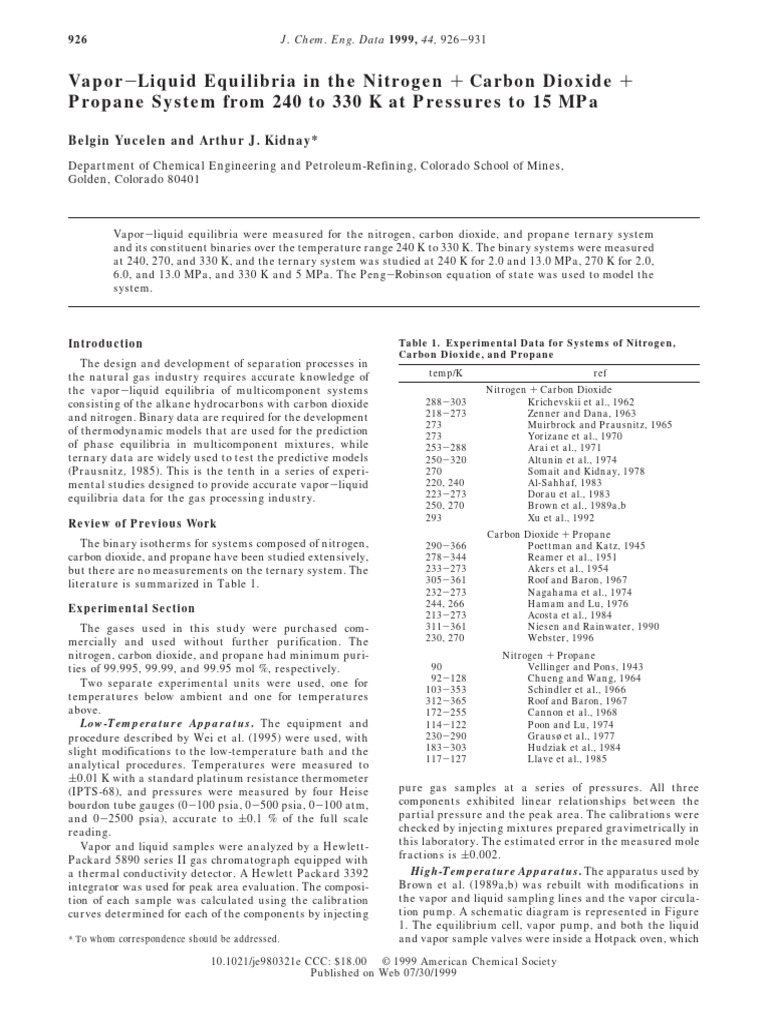 Vapor-Liquid Equilibria in The Nitrogen + Carbon Dioxide + Propane ...