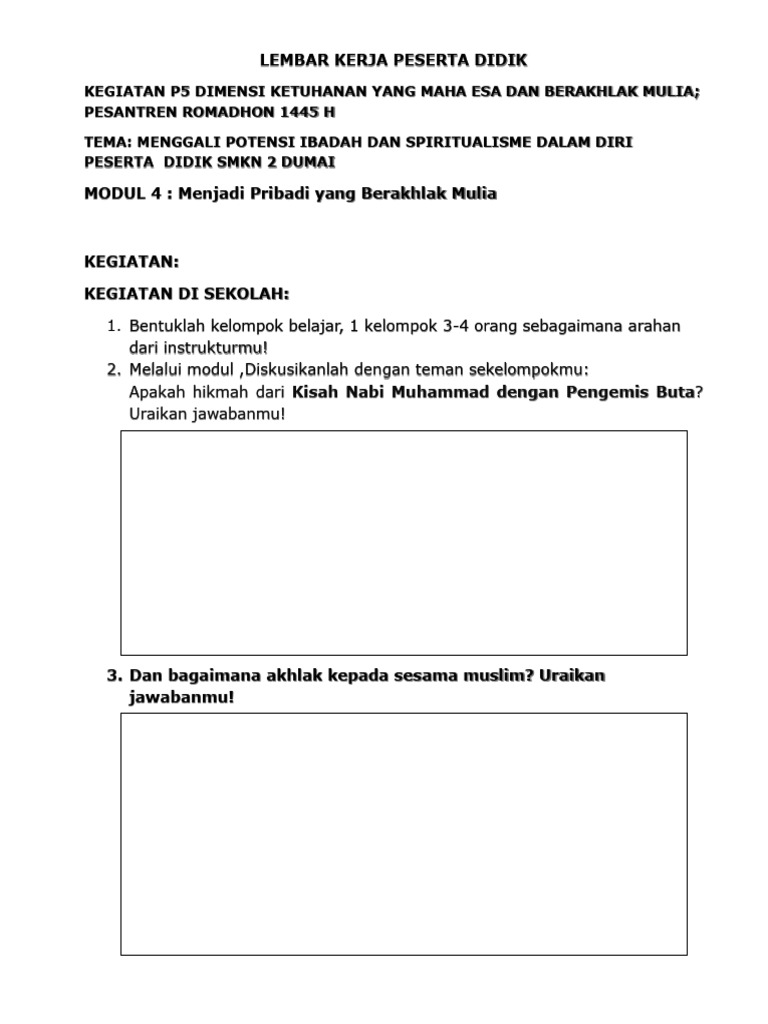 LKPD MODUL 4 Menjadi Pribadi Yang Berakhlak Mulia | PDF | Karier & Perkembangan | Ilmu Sosial
