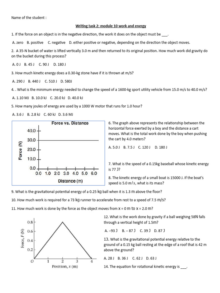 Work and Energy Worksheet 2 9adv | PDF | Potential Energy | Kinetic Energy