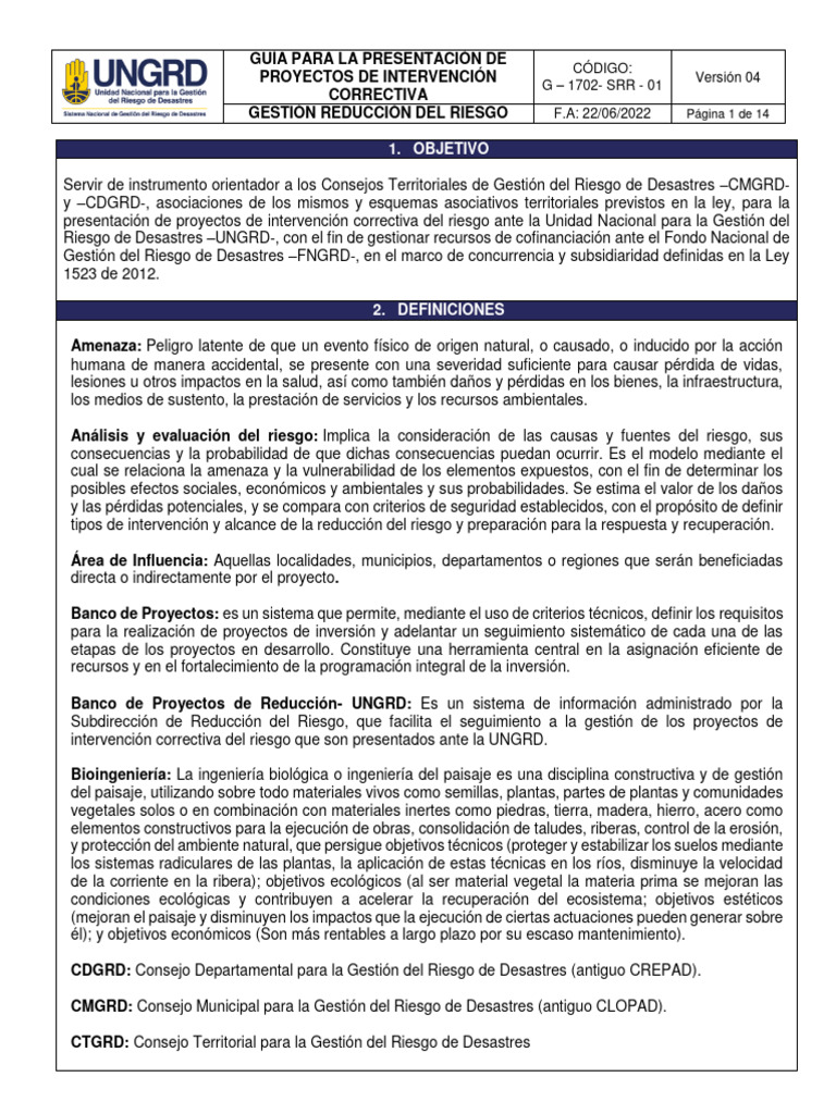 G 1702 SRR 01 04 Guia para La Presentacion de Proyectos de Intervencion Correctiva | PDF ...