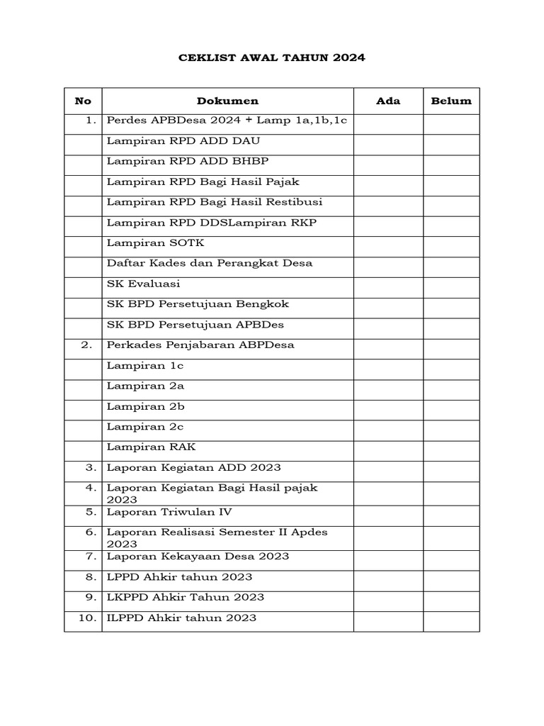 Ceklist Awal Tahun 2024 | PDF | Pengelolaan Keuangan & Uang