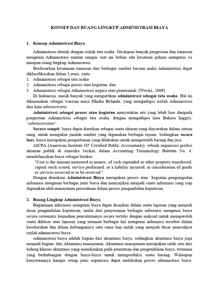 Materi 1 Konsep Dan Ruang Lingkup Administrasi Biaya | PDF | Karier & Perkembangan