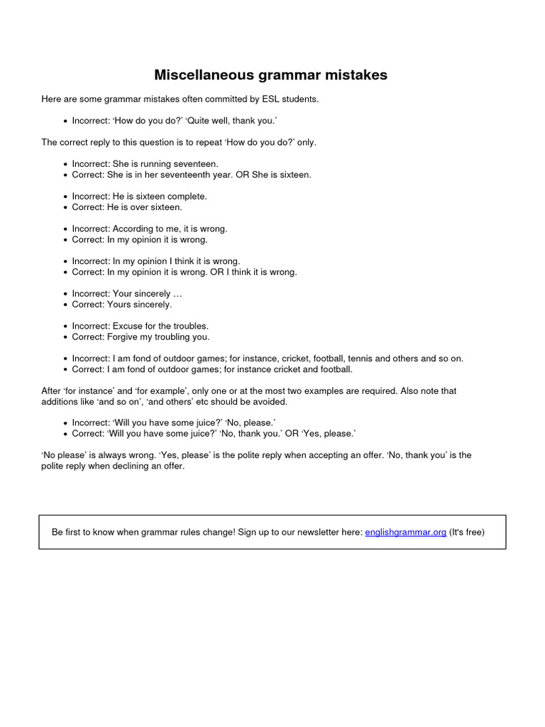 Miscellaneous Grammar Mistakes | PDF