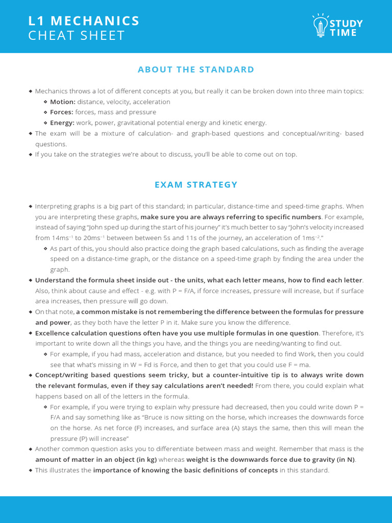 L1 Mechanics Cheatsheet | PDF | Force | Mass