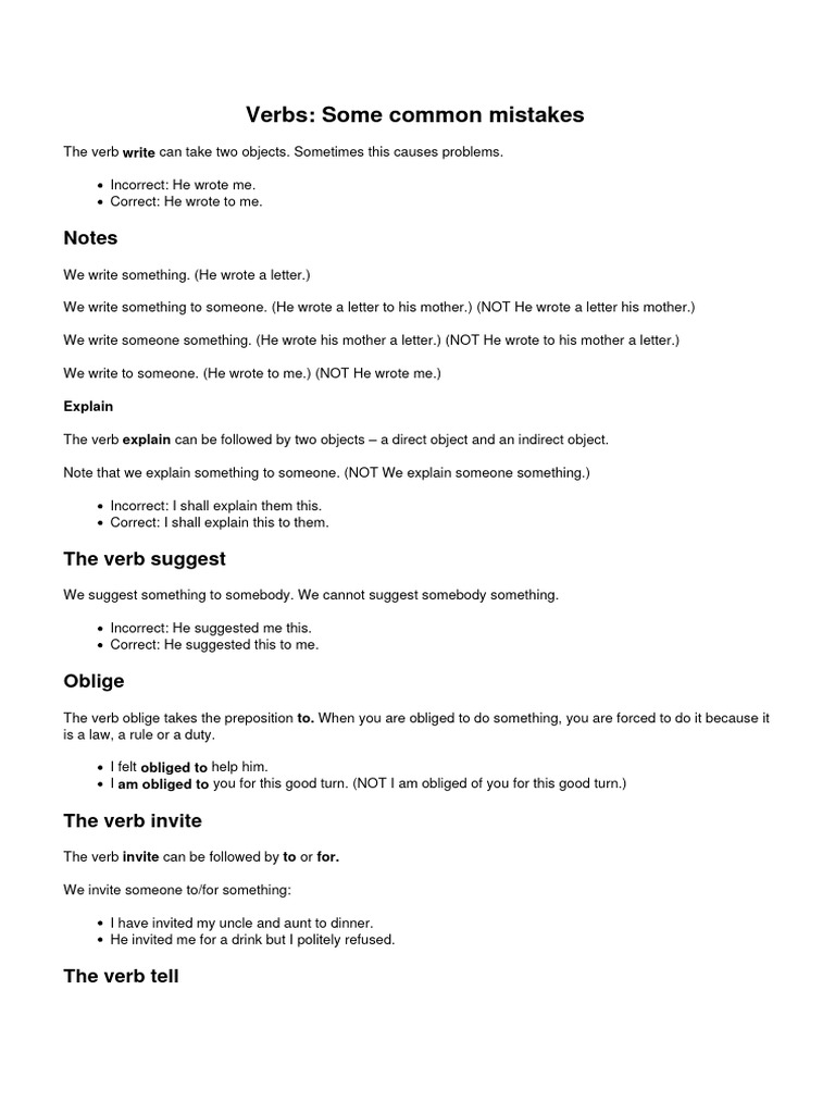 Verbs Some Common Mistakes | PDF