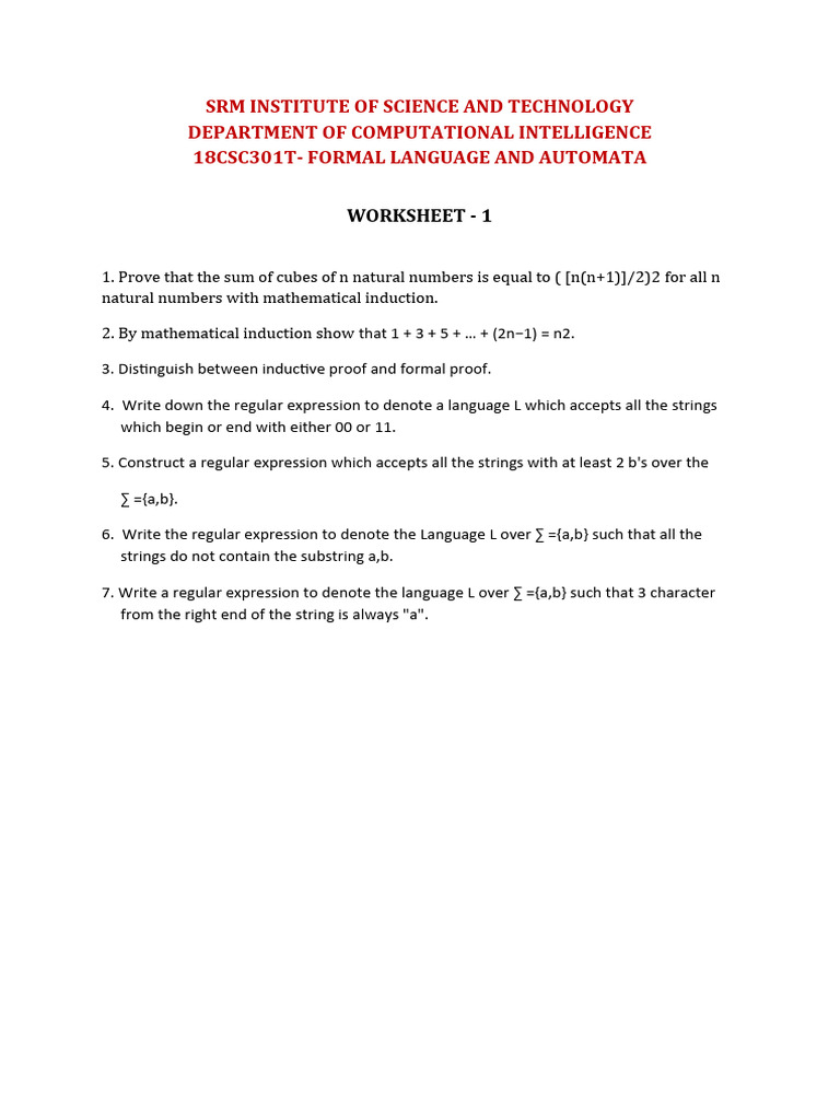 Fla Unit-1 Worksheet (Cintel) | PDF | Regular Expression | Mathematics