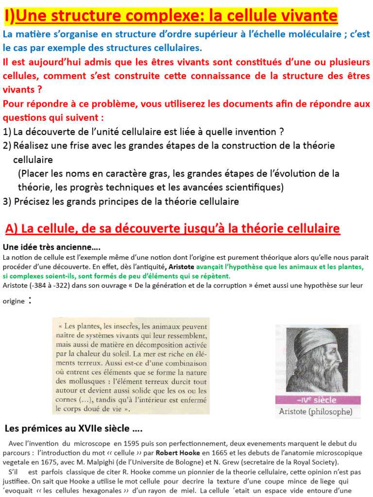 Structure Complexe Cellule Vivante Élève 2023 | PDF | Cellule (Biologie ...