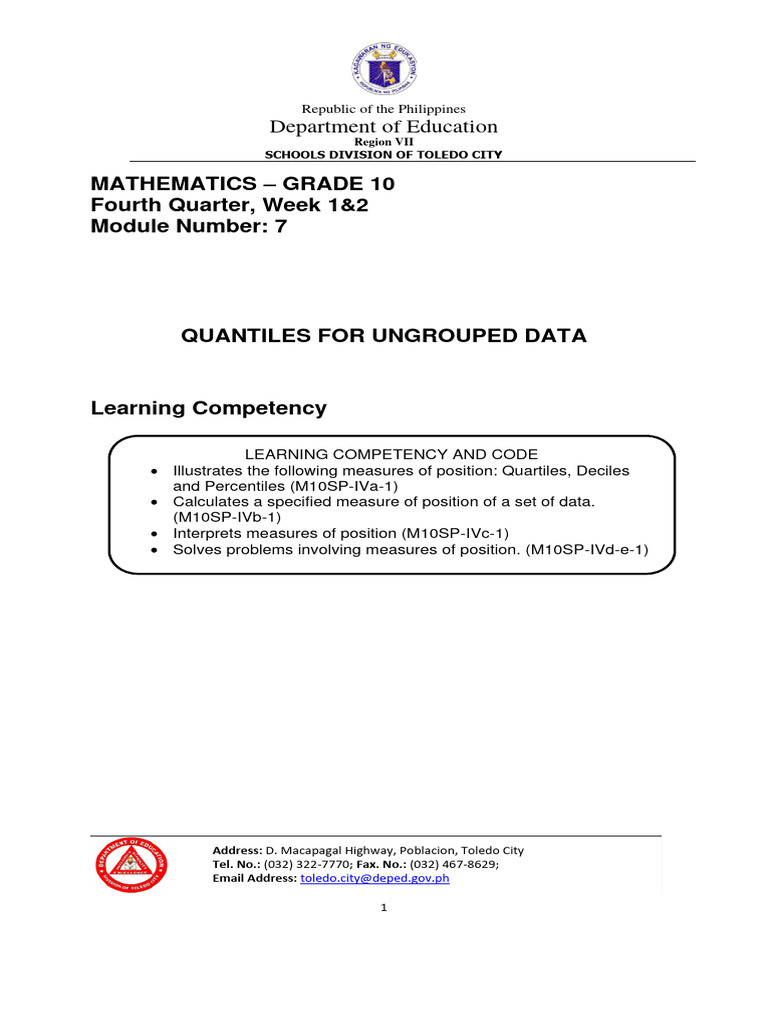 Q4-Week12-minilesson-Math-10-LASWHLP | PDF | Quartile | Quantile