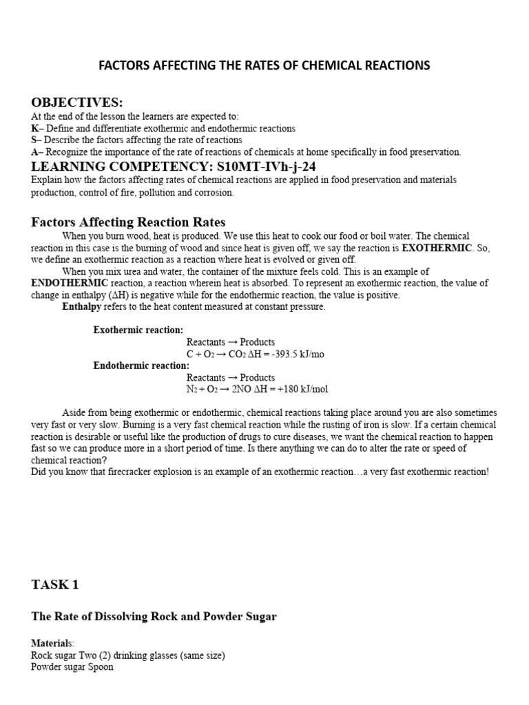 Factors Affecting The Rates of Chemical Reactions | PDF | Catalysis ...
