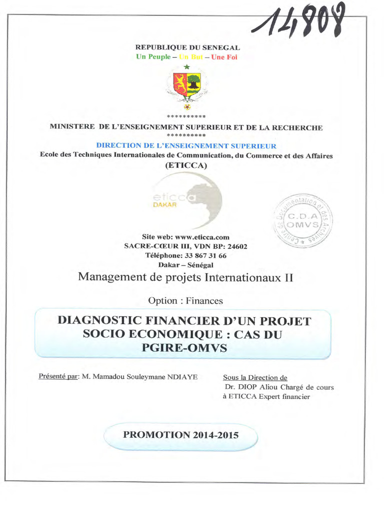 Diagnostic Financier D'un Projet Socio Économique - Cas Du PGIRE OMVS ...