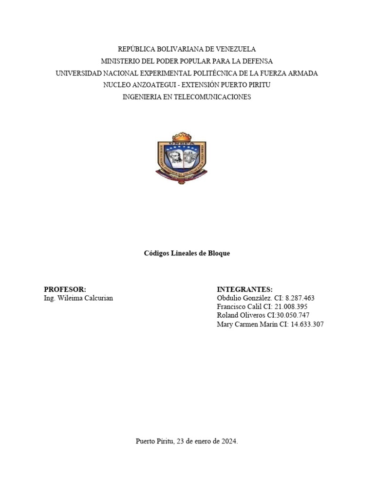 Codigos Lineal de Bloques | Descargar gratis PDF | Detección y ...