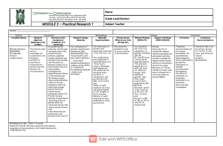 Module 3 RRL Template STEM 11 1564 - Removed | PDF