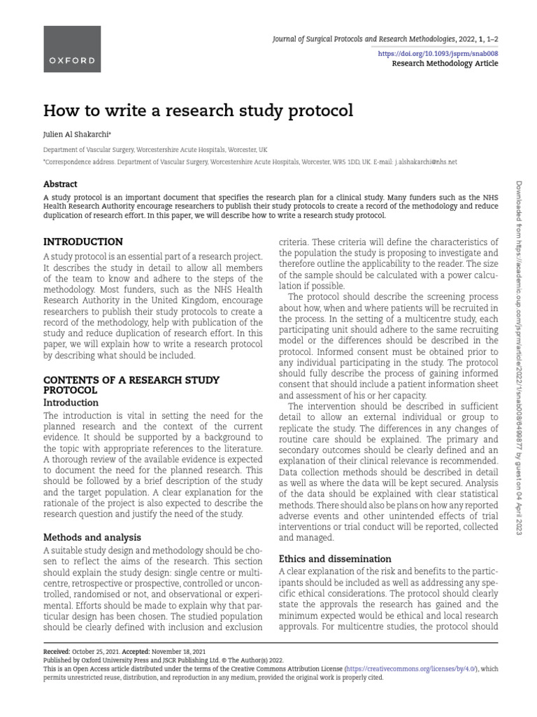 Writing a Research Study Protocol | PDF | Informed Consent | Methodology