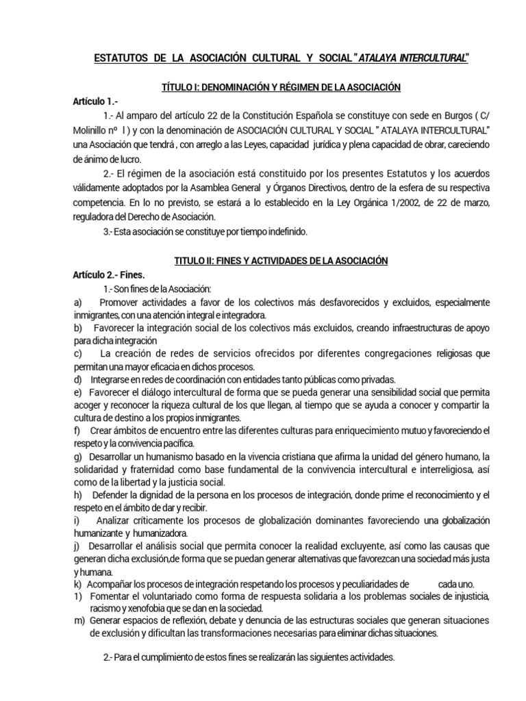 Estatutos Atalaya Intercultural PDF Contabilidad Junta Directiva