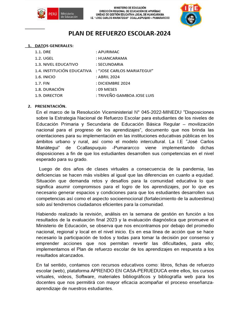 Plan de Refuerzo Escolar 2024 JCM | Descargar gratis PDF | Evaluación | Enseñando