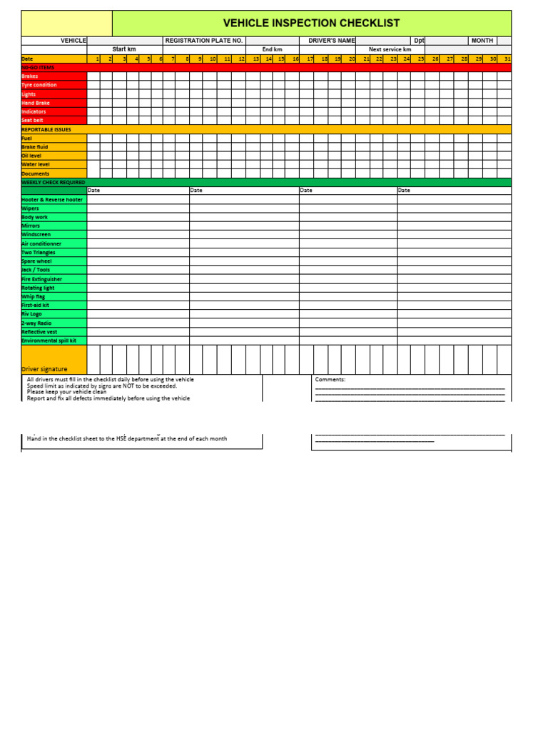 Light Vehicle Inspection Checklist | PDF | Computers