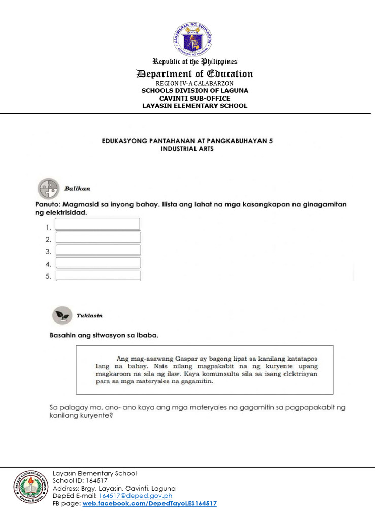 Worksheet (Gawaing Pang Elektrisidad) | PDF | Career & Growth