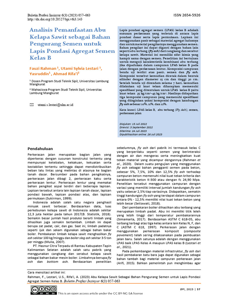 Analisis Pemanfaatan Abu Kelapa Sawit Sebagai Baha | PDF