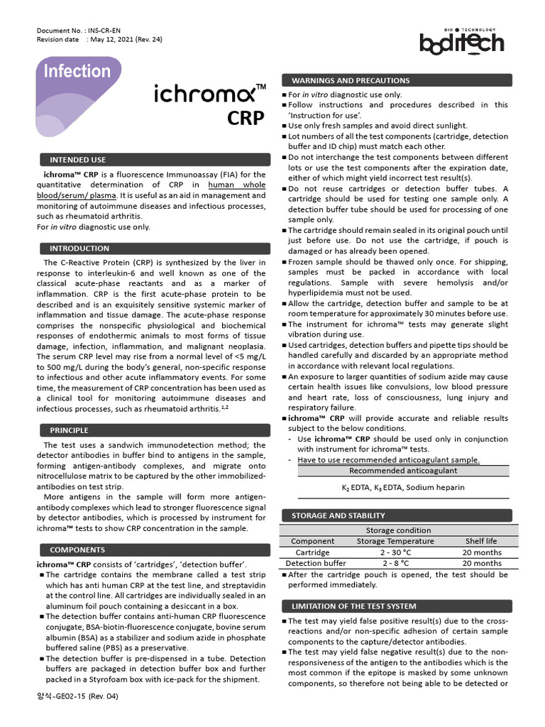 Ichroma CRP Rev.24 | Download Free PDF | C Reactive Protein | Blood Plasma