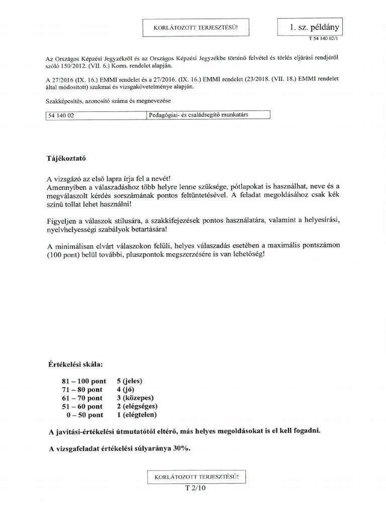 Pedasszisztens Vizsga És Megoldas | PDF