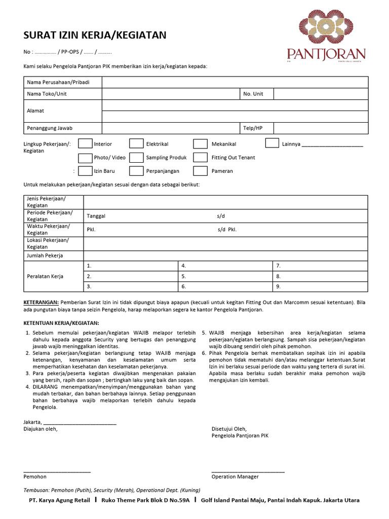 (NEW) Form Surat Izin Kerja | PDF