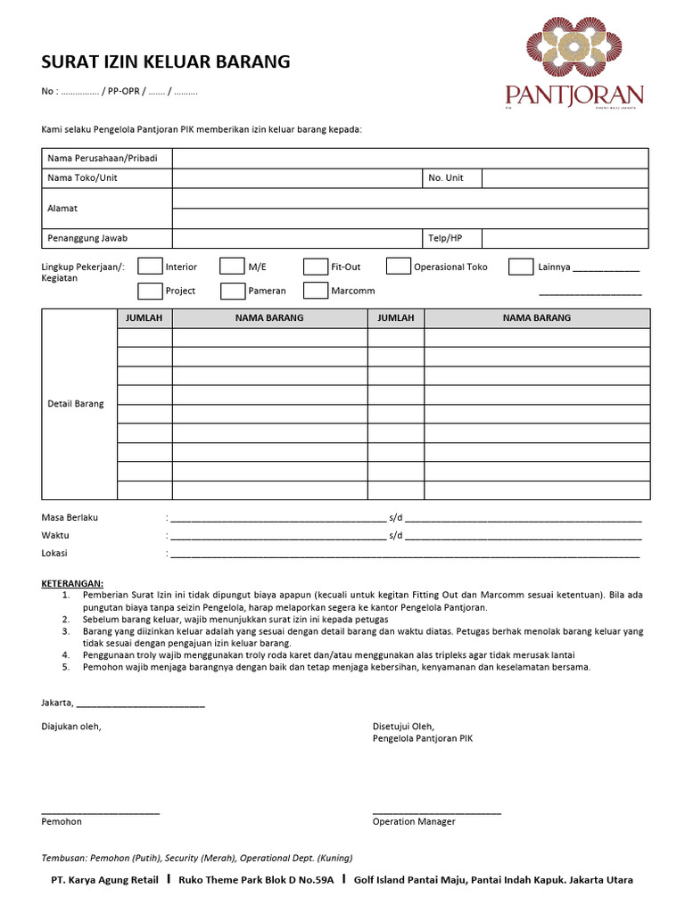 (NEW) Form Surat Izin Keluar Barang | PDF