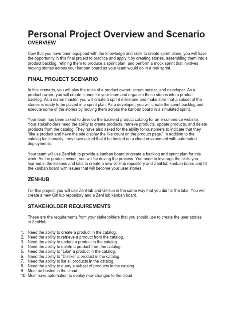 Personal Project Overview and Scenario | PDF | Scrum (Software ...