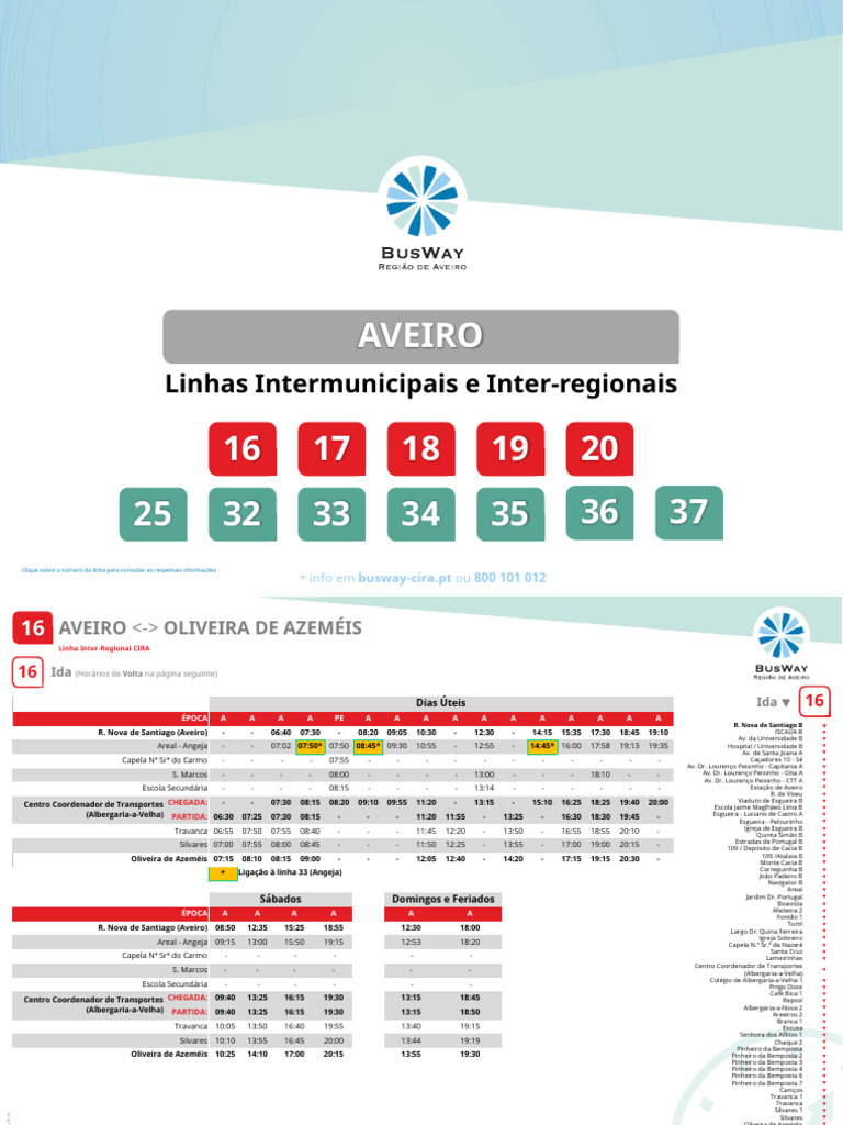 Horários - Busway Aveiro 2024 | PDF