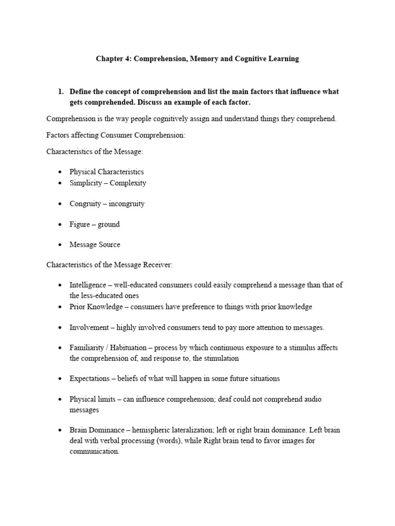 Consumer Behavior - Comprehension, Memory and Cognitive Learning | PDF | Memory | Long Term Memory
