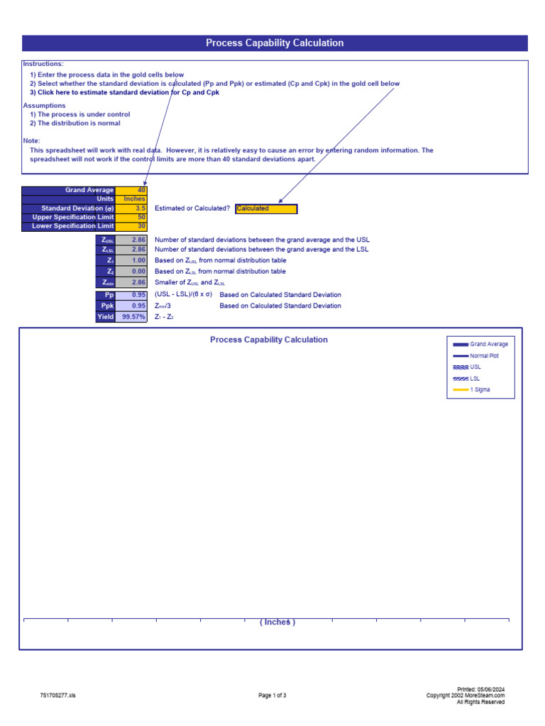 Process Capability - Excel 2003, 2007 | PDF | Standard Deviation | Statistical Theory