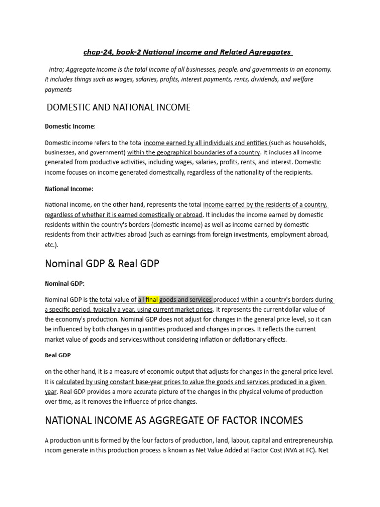 eco, ch-24 national income & related aggregates | PDF | Gross Domestic ...