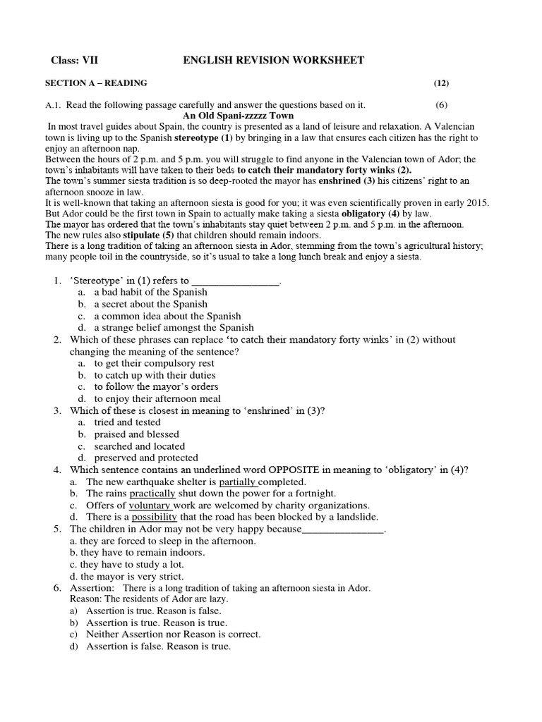 Class 7 English Revision | PDF