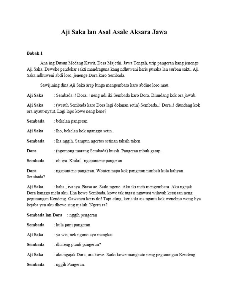 Aji Saka Lan Asal Muasal Aksara Jawa | PDF